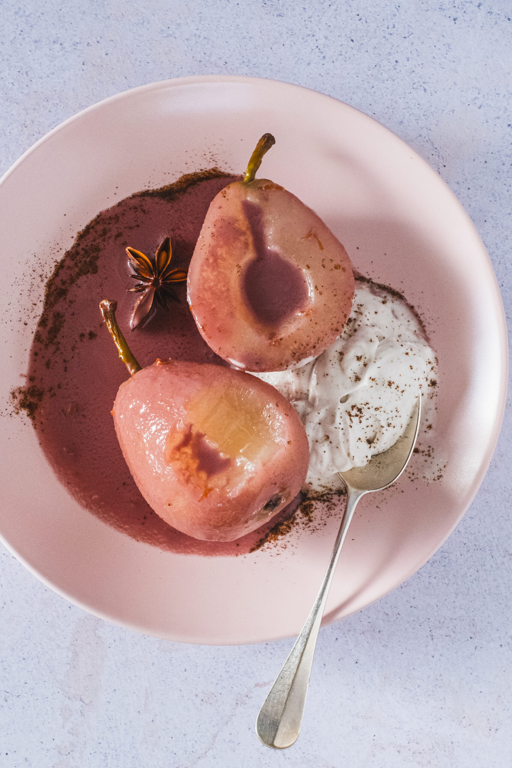 Poached Pears in Red Wine with Vanilla Coconut Cream - Dr. Gundry